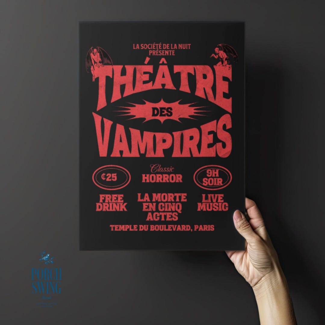 Vintage Vampire Theatre Poster, Matte Vertical Posters for Book Nook ...