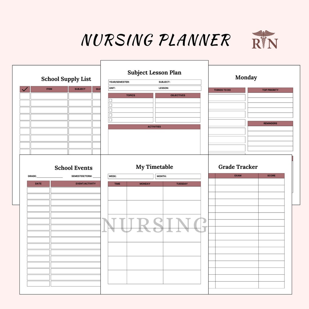 Printable Nursing Student Planner, Nursing Notes, Nursing Study Plan ...