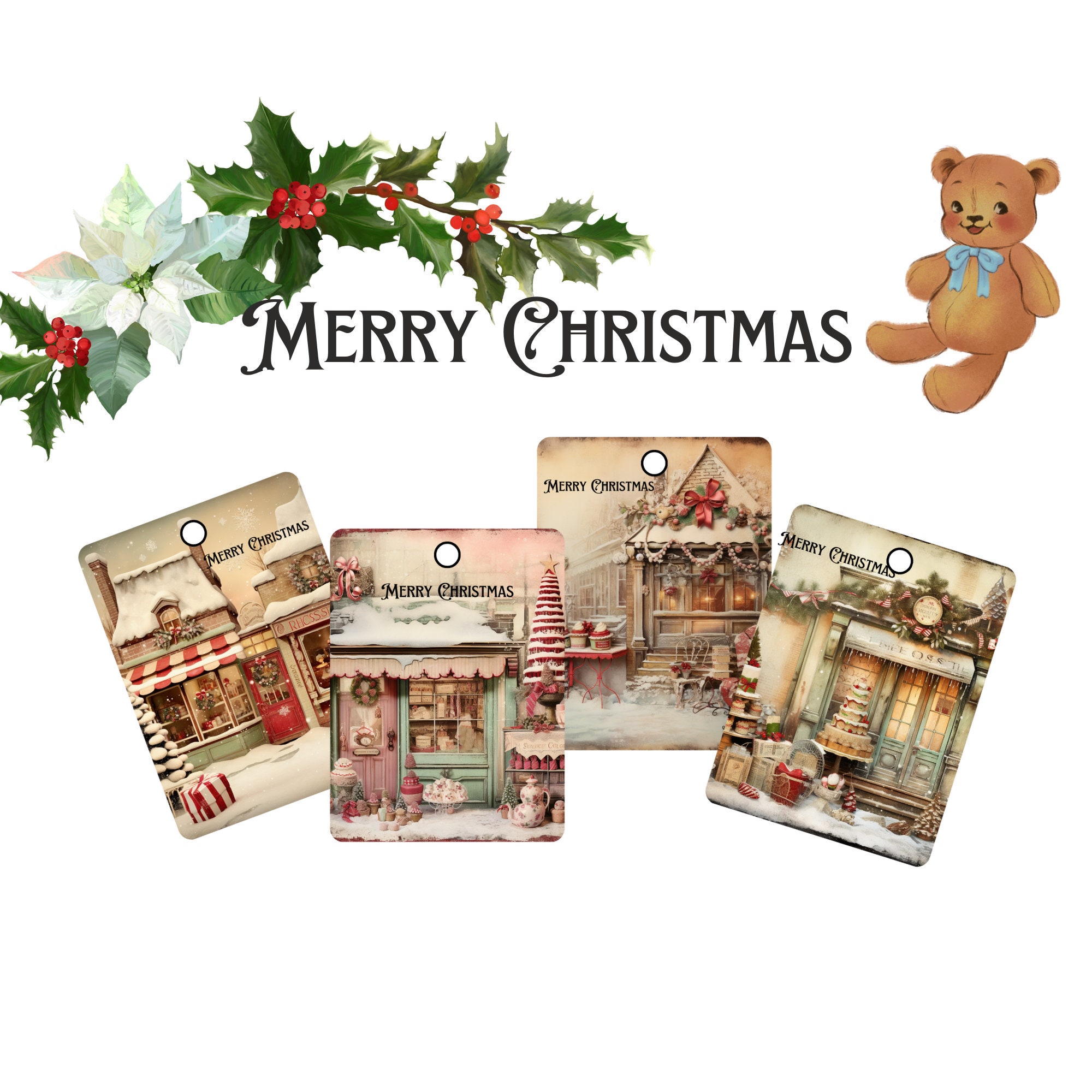 Vintage Christmas Gift Tags, Printable 2 X 3 Tags, Merry Christmas ...