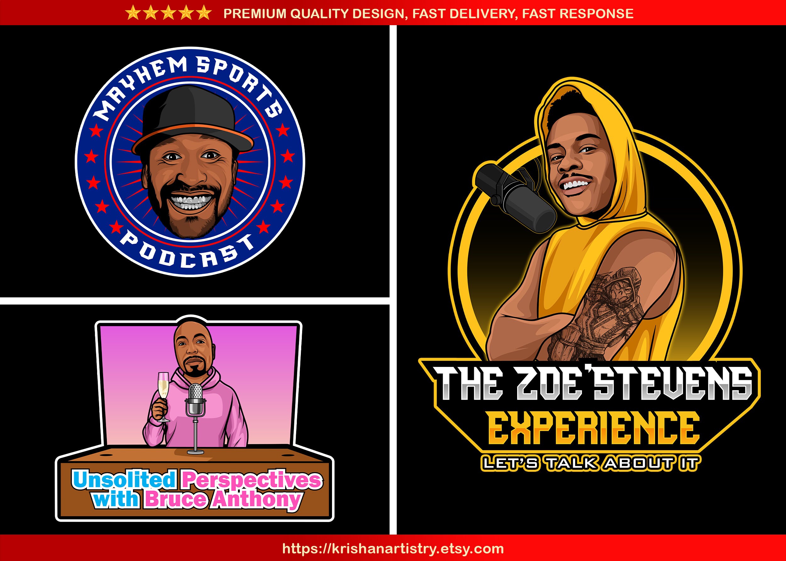 Custom Cartoon Logo, Custom Logo, Podcast Logo, Mascot Logo, Twitch ...