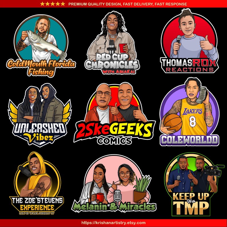 Custom Cartoon Logo, Custom Logo, Podcast Logo, Mascot Logo, Twitch ...