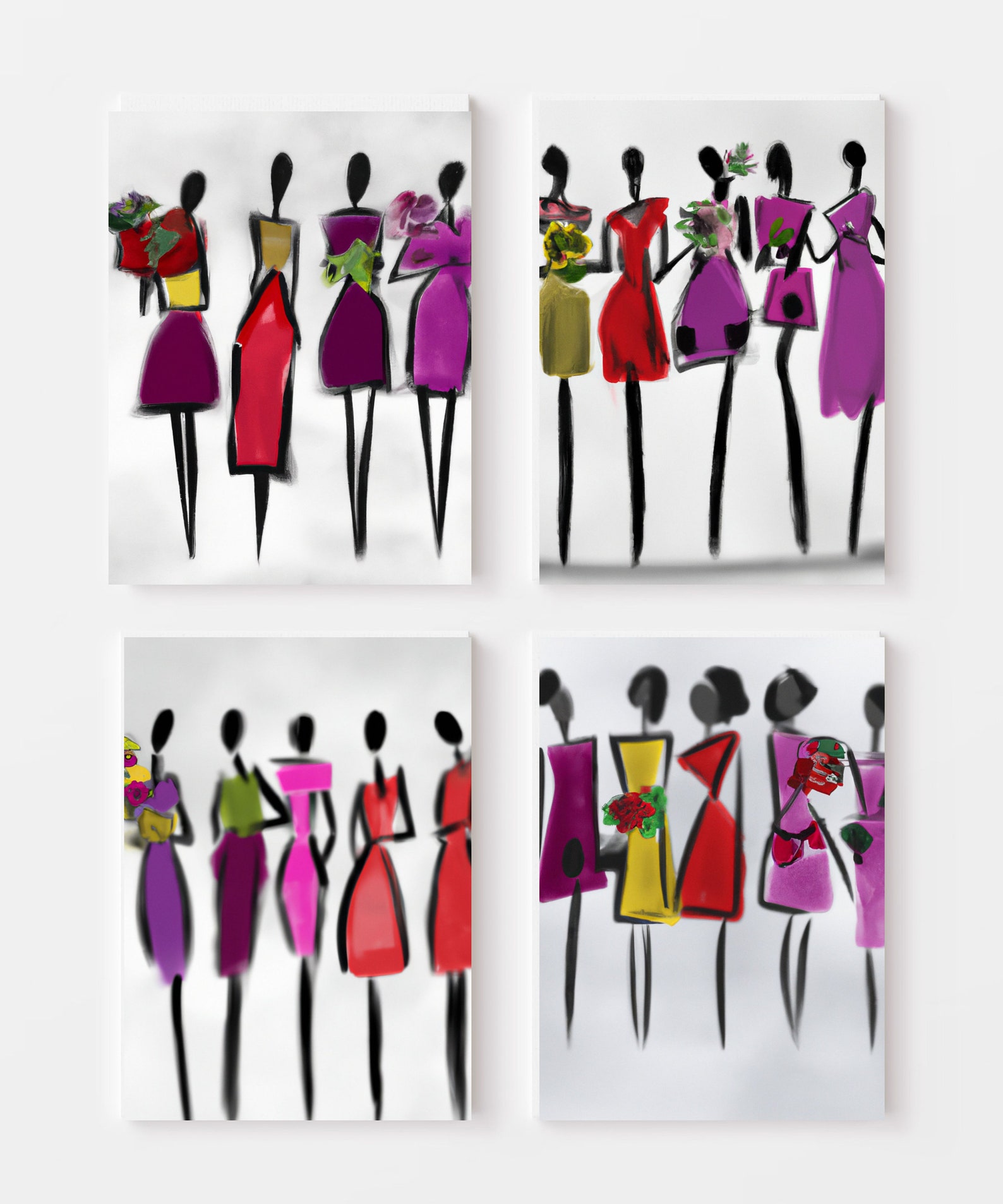 Boho Stick Figures Wall Art Canvas Bundle: Abstract Watercolor Prints ...