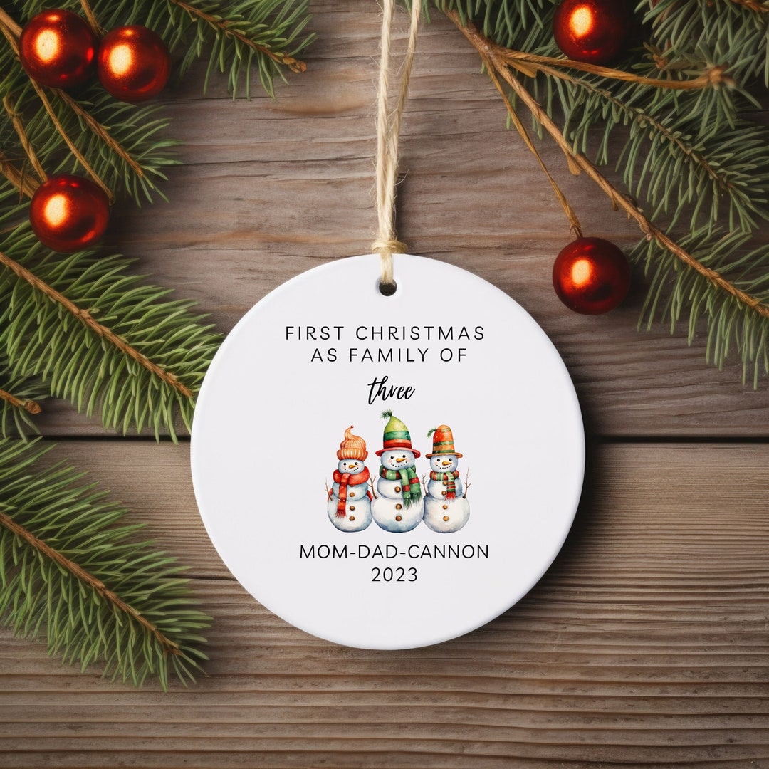 Personalized Family of Three Ornament: Snowman Tree, Memorial Ornament ...