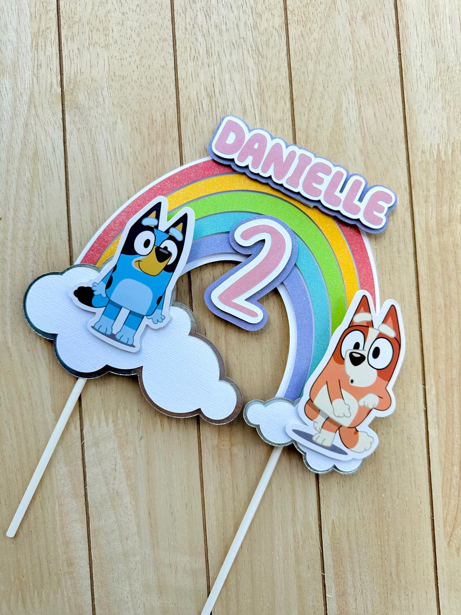 Bluey Cake Topper, Bluey and Bingo Cake Topper, Rainbow Bluey Theme ...