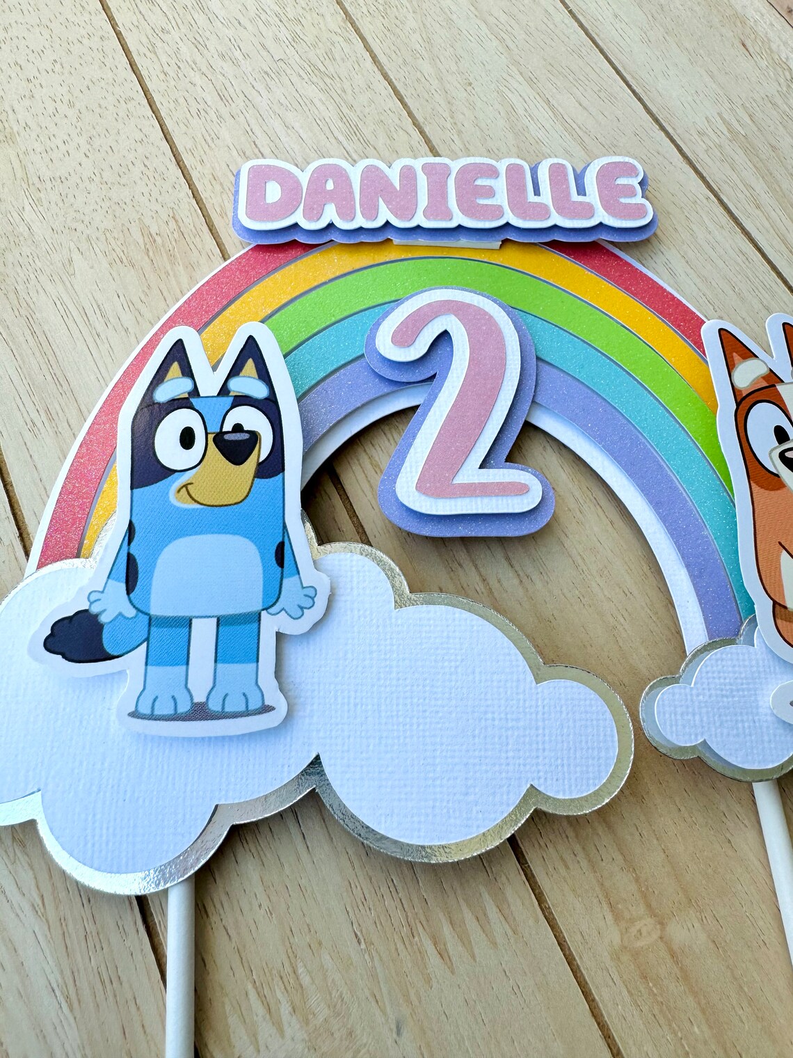 Bluey Cake Topper, Bluey and Bingo Cake Topper, Rainbow Bluey Theme ...