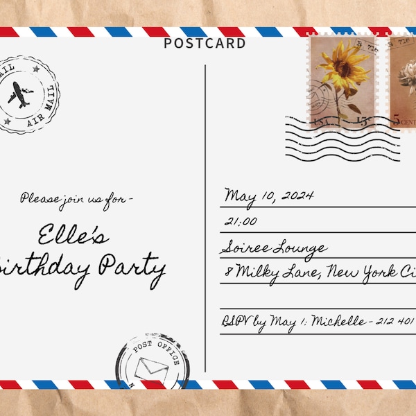 Postcard Birthday Invitations - Etsy