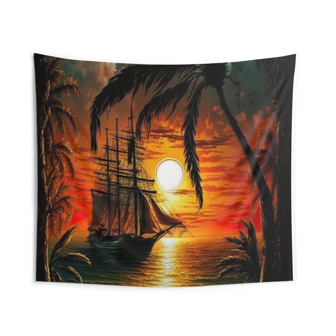 Pirate Ship at Sunset Wall Tapestries - Etsy