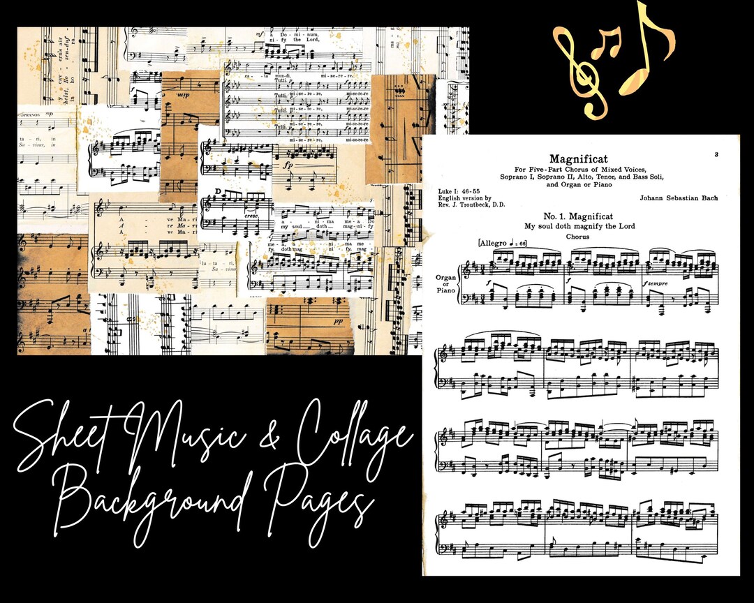 Set of 31 Printables, Sheet Music & Collage Background Pages, Junk ...