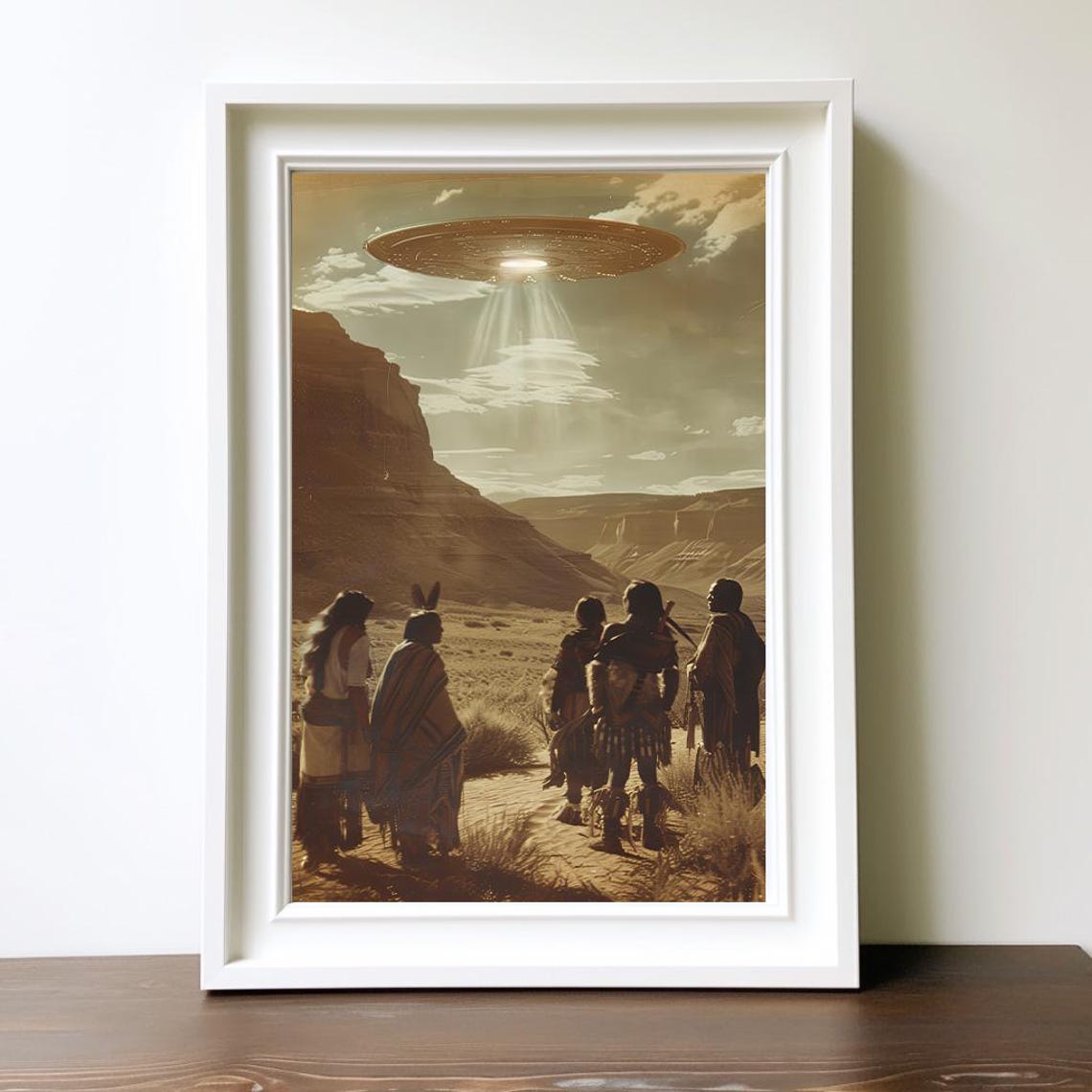 Native American Wild West Vintage Alien Close Encounter Wall Art, Dark ...