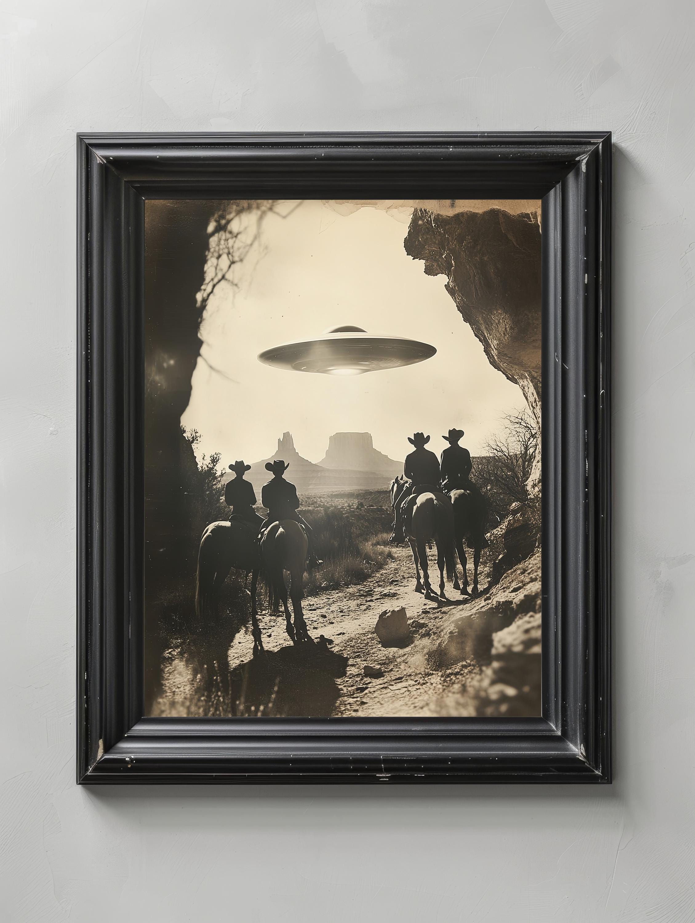 Antique Southwestern Cowboy Decor Alien Close Encounter Art Print Dark ...