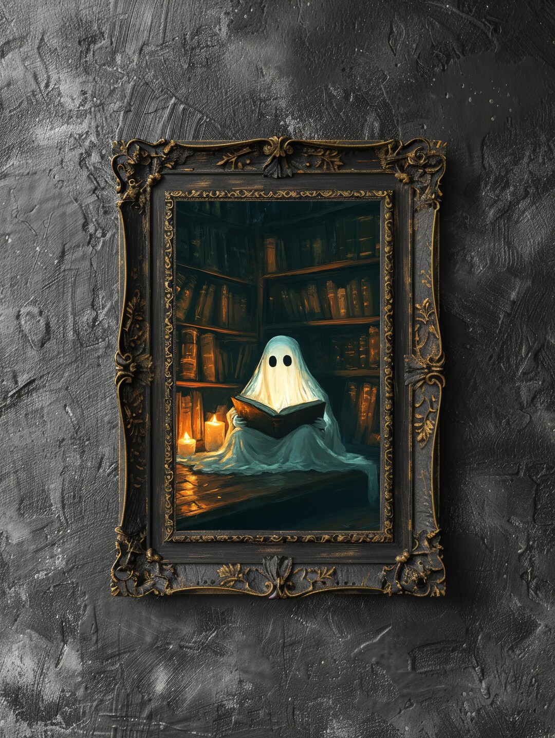 PRINTABLE Painted Ghost Decor Reading Ghost Book Lover Gift Vintage Oil ...