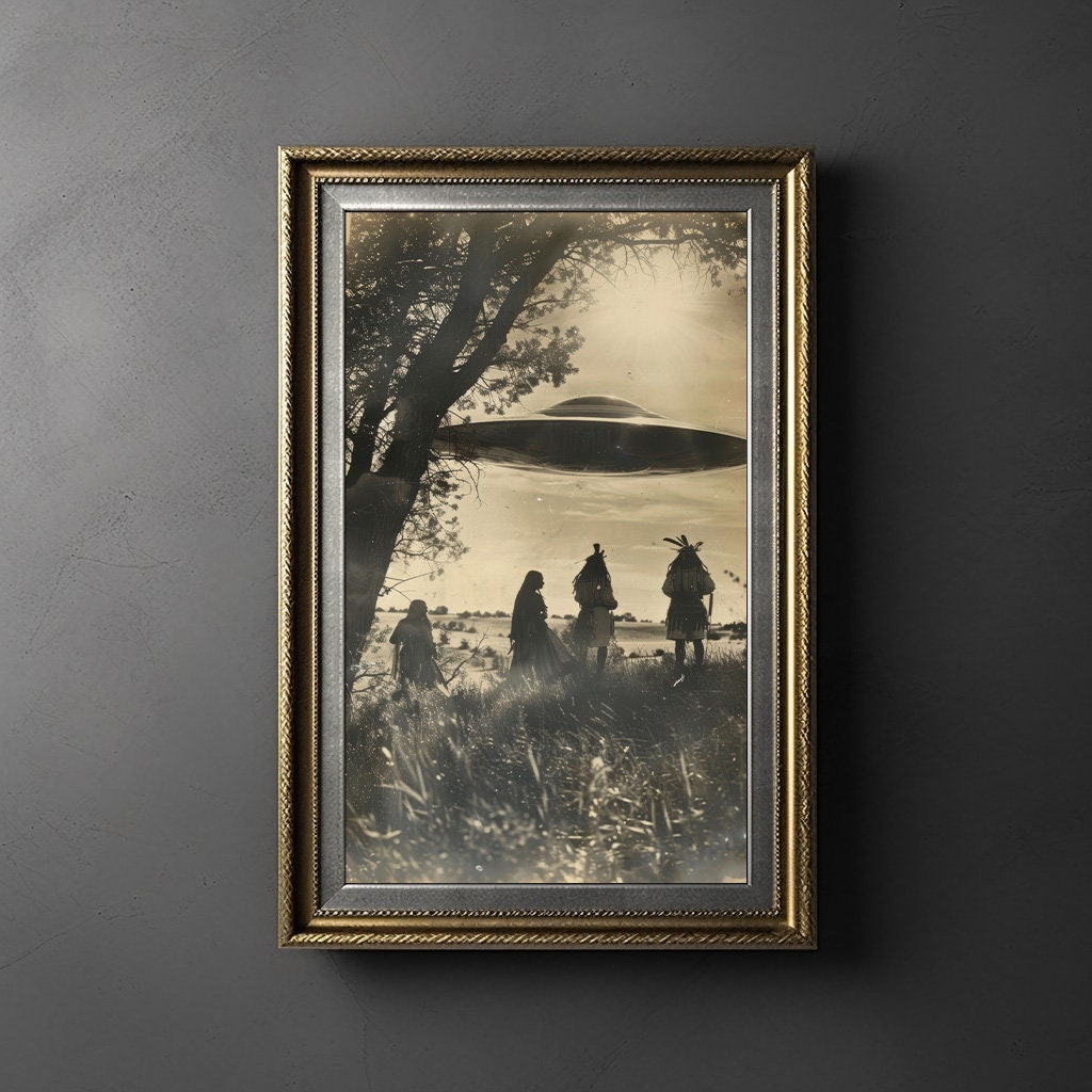 Vintage Native American Alien Close Encounter Wall Art, Dark Academia ...