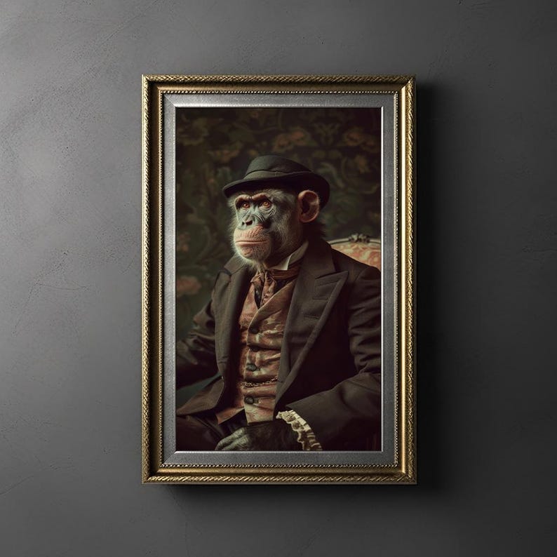 Victorian Monkey Wall Art, Dark Academia, Vintage Photography, Animal ...