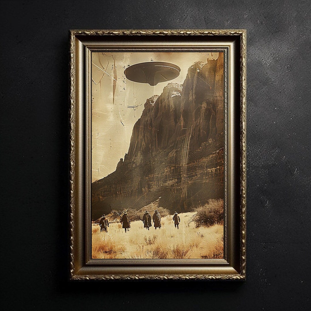 PRINTABLE Vintage Alien Encounter With Cowboys, Dark Academia Cowboy ...