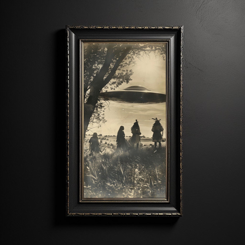 Vintage Native American Alien Close Encounter Wall Art, Dark Academia ...