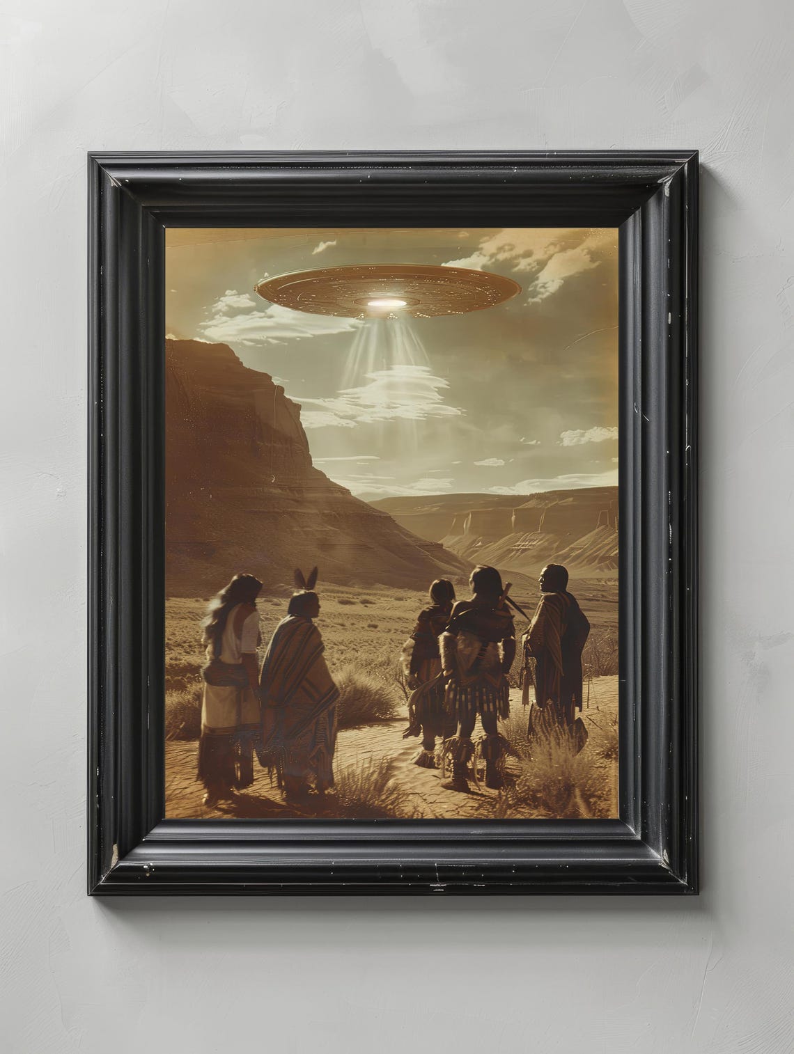 Native American Wild West Vintage Alien Close Encounter Wall Art, Dark ...