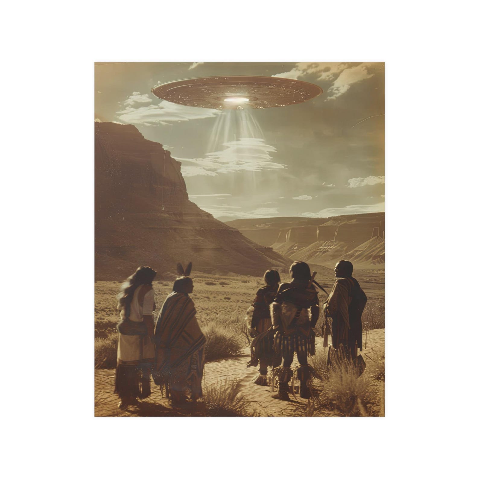 Native American Wild West Vintage Alien Close Encounter Wall Art, Dark ...