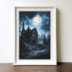 Vintage Halloween Spooky Manor Wall Art Haunted House Print Haunted ...