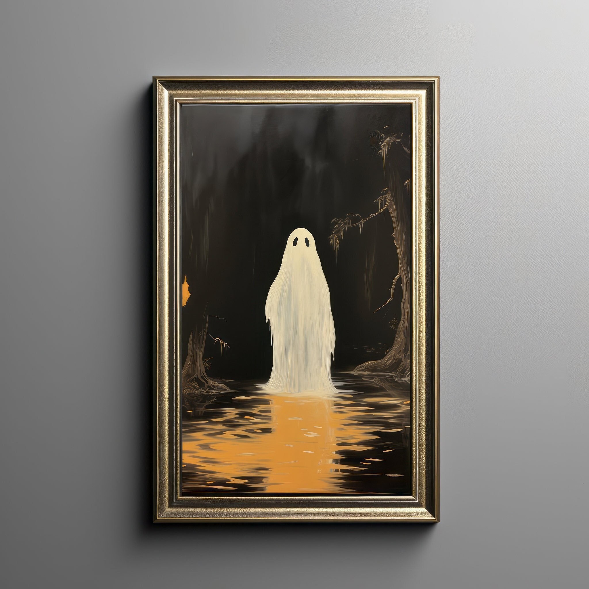 Ghost in the Swamp, Ghost Painting, Sheeted Ghost Art Print, Cute ...