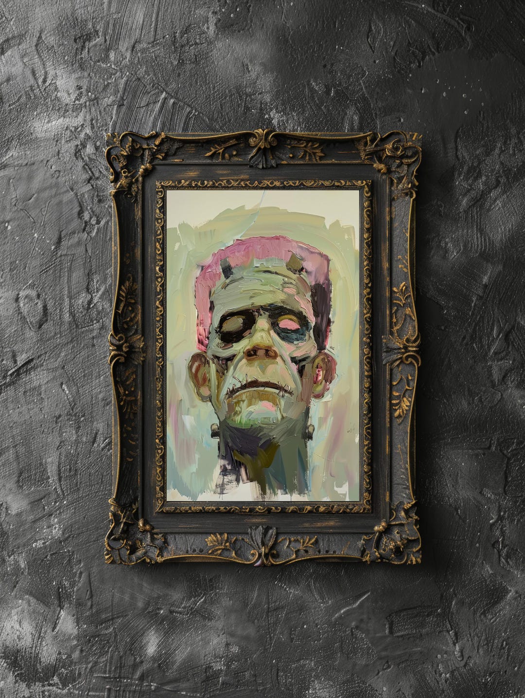 PRINTABLE Vintage Painted Frankenstein Poster Print Halloween Wall Art ...