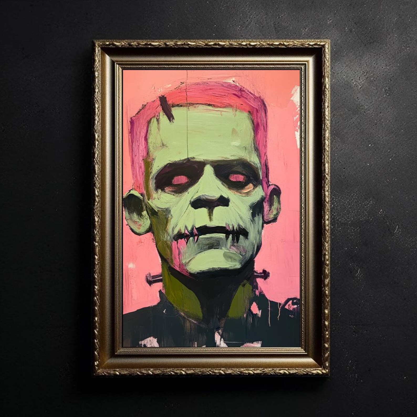 Frankenstein Poster Print Halloween Wall Art Home Decor Gift Moody Pink ...