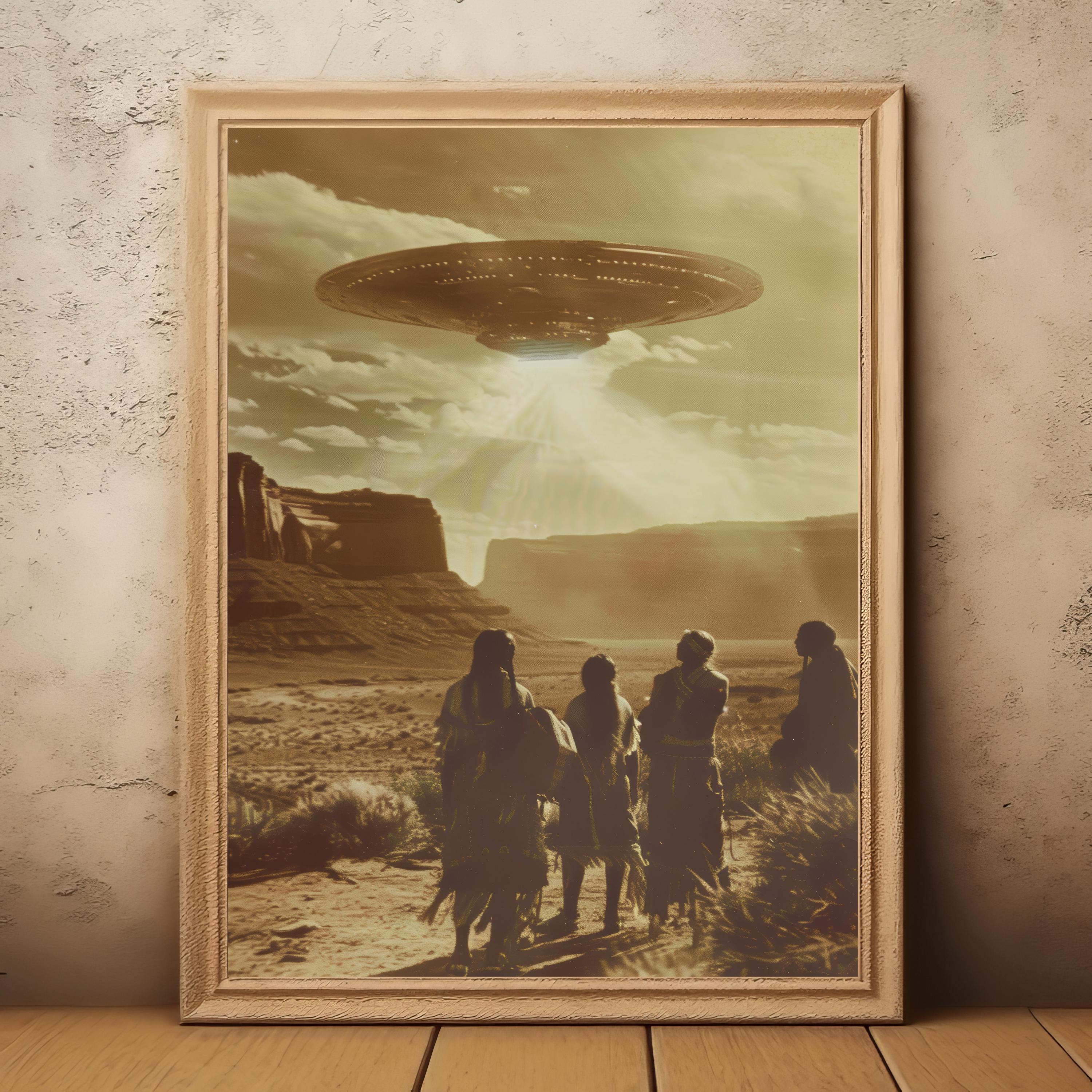Native American Vintage Alien Close Encounter Wall Art, Wild West ...