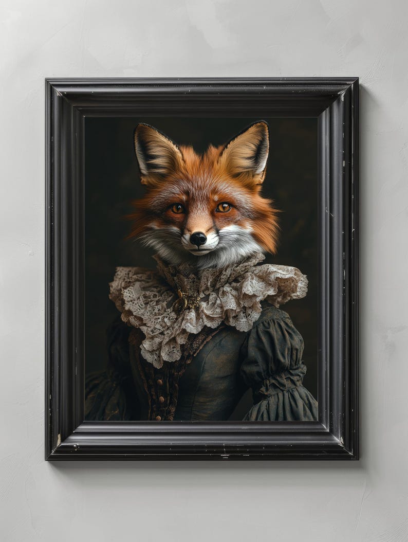 Vintage Photography Dark Academia Victorian Fox Animal Art, Gothic Fox ...