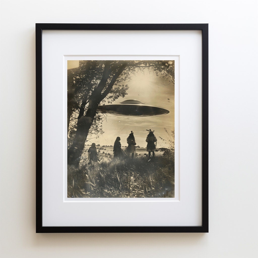Vintage Native American Alien Close Encounter Wall Art, Dark Academia ...