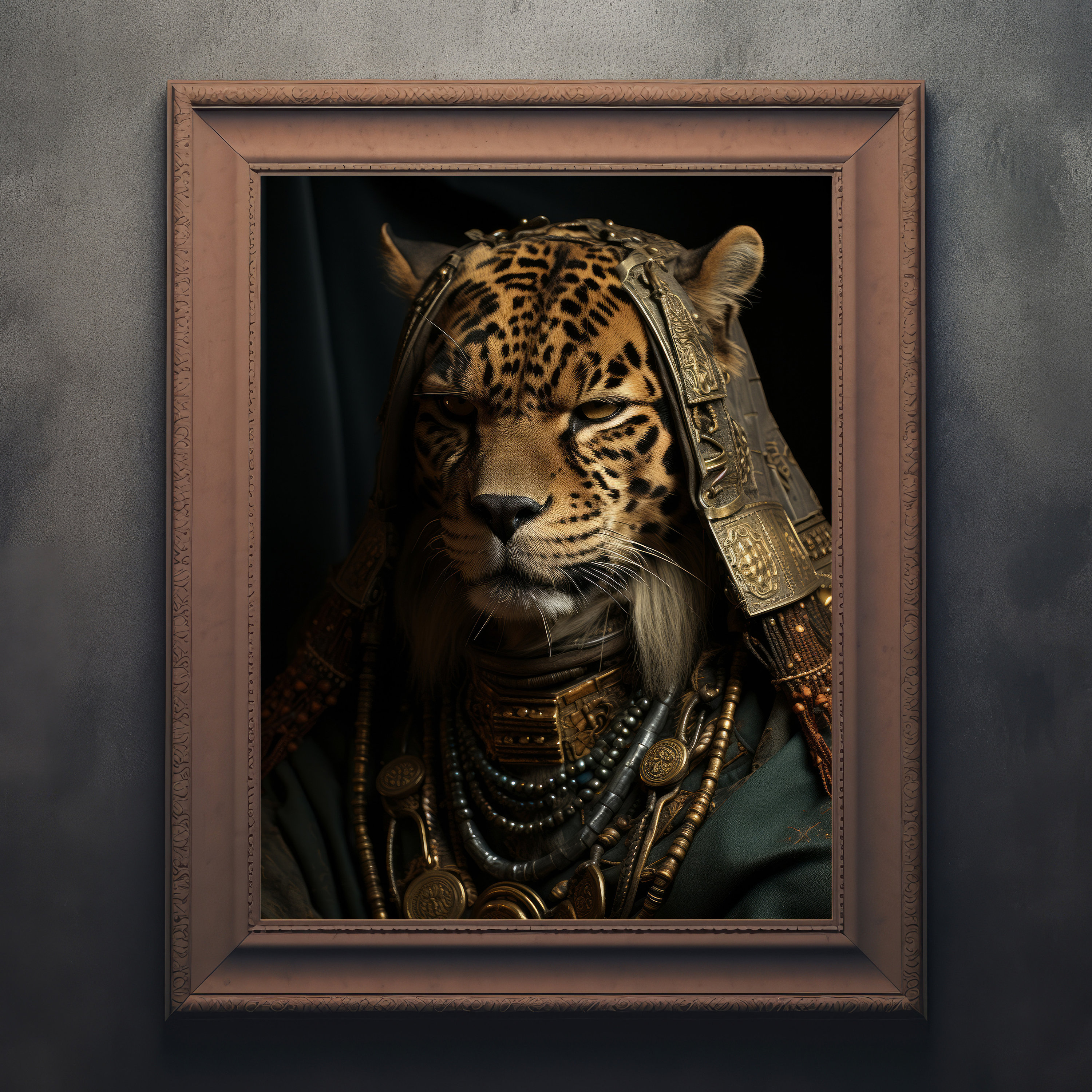 Egyptian Pharaoh Leopard Dark Academia Animal Art Portrait, Vintage ...