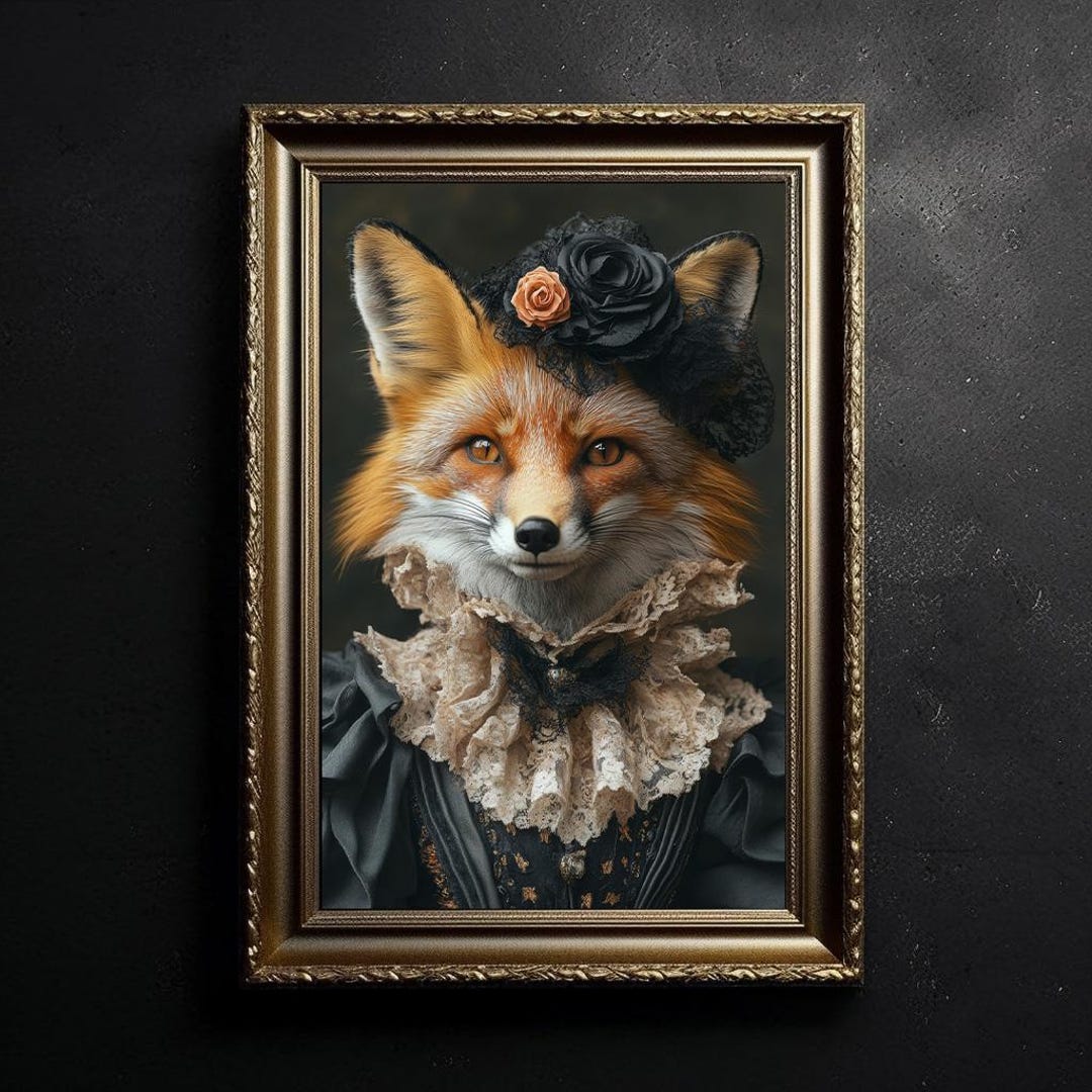 Dark Academia Victorian Fox Vintage Photography Animal Art, Gothic Fox ...