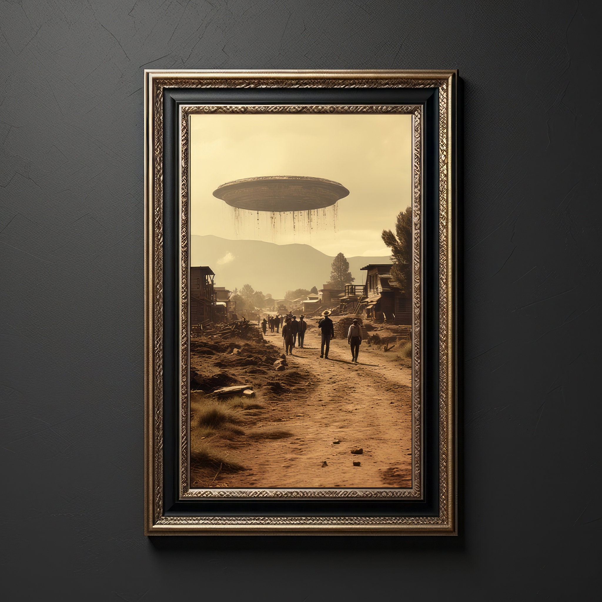 Vintage Alien Art, Dark Academia Cowboy, Wild West, Vintage, Dark Art ...