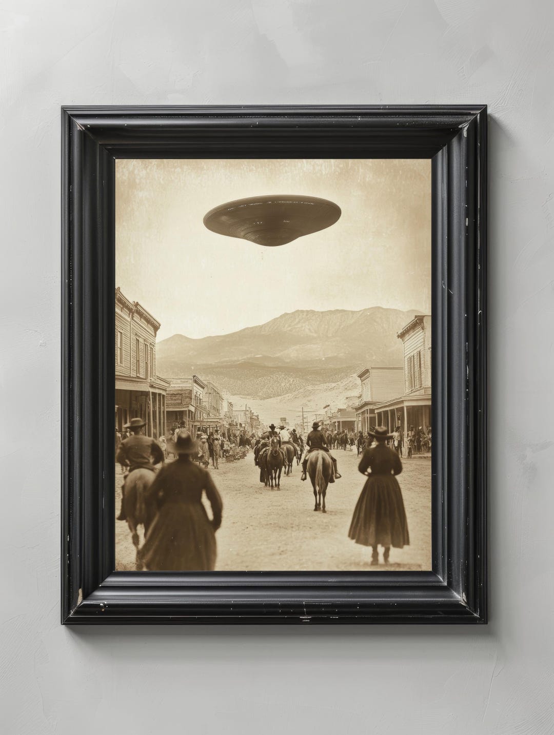Vintage Alien Close Encounter Gothic Decoration Cowboy Wild West Wall ...