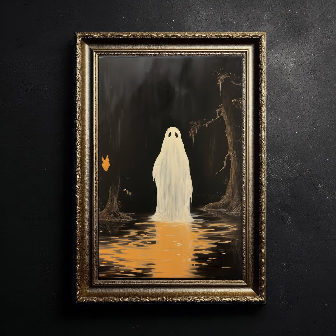 Ghost in the Swamp, Ghost Painting, Sheeted Ghost Art Print, Cute ...