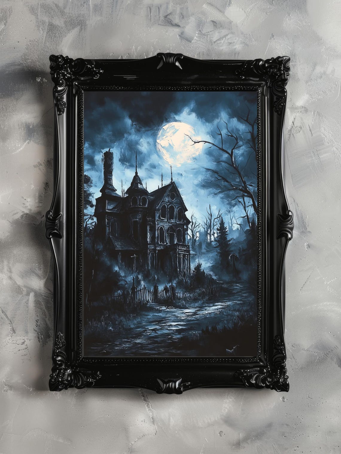Vintage Halloween Spooky Manor Wall Art Haunted House Print Haunted ...