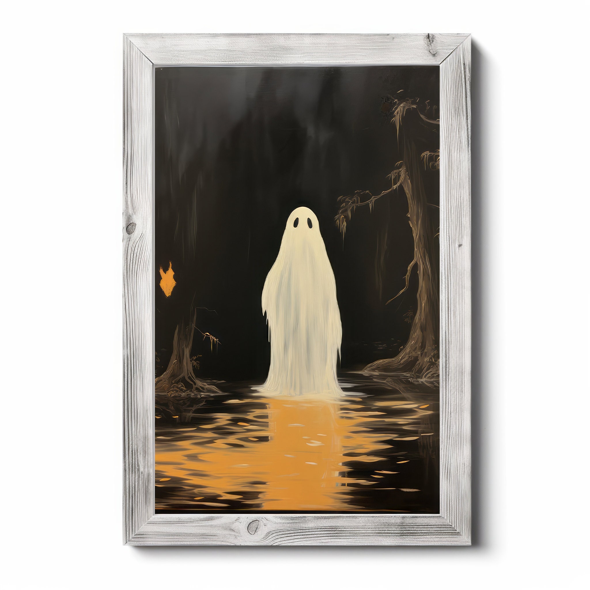 Ghost in the Swamp, Ghost Painting, Sheeted Ghost Art Print, Cute ...