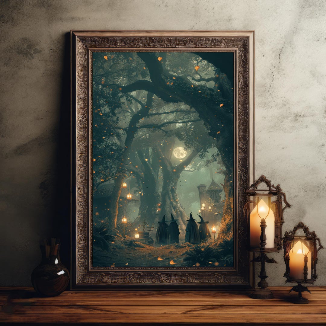 Vintage Gothic Witches in the Enchanted Forest Wall Art Print, Mythical ...