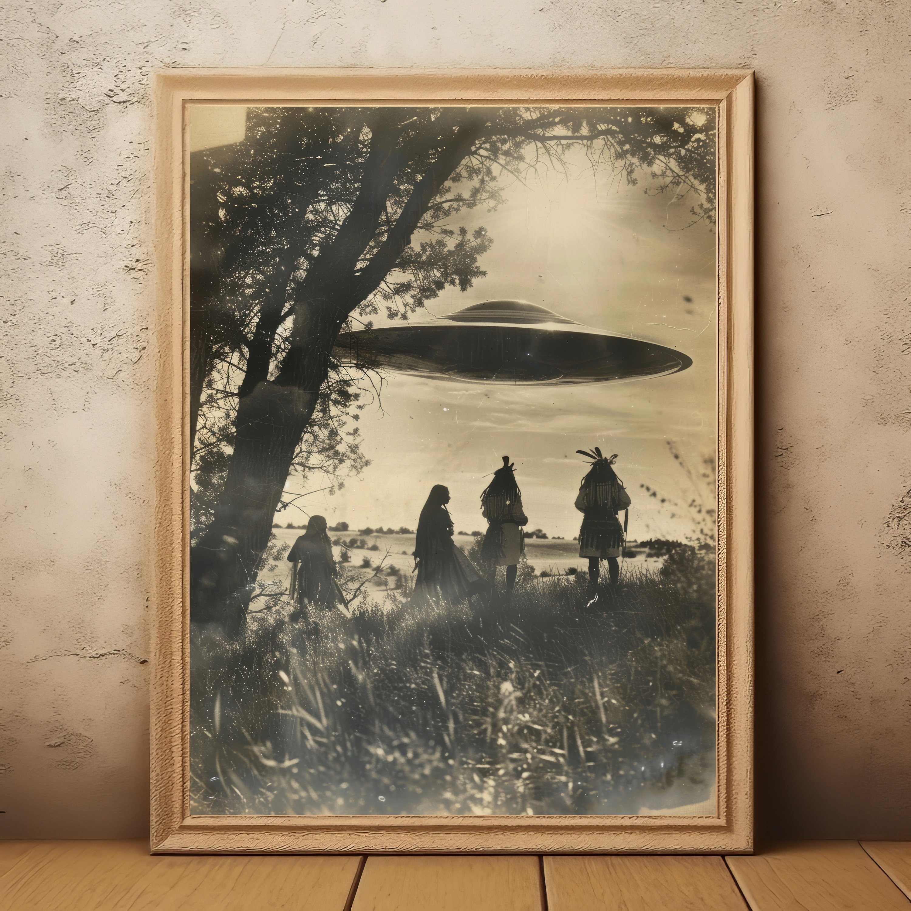 Vintage Native American Alien Close Encounter Wall Art, Dark Academia, Wild West, Dark Art ...