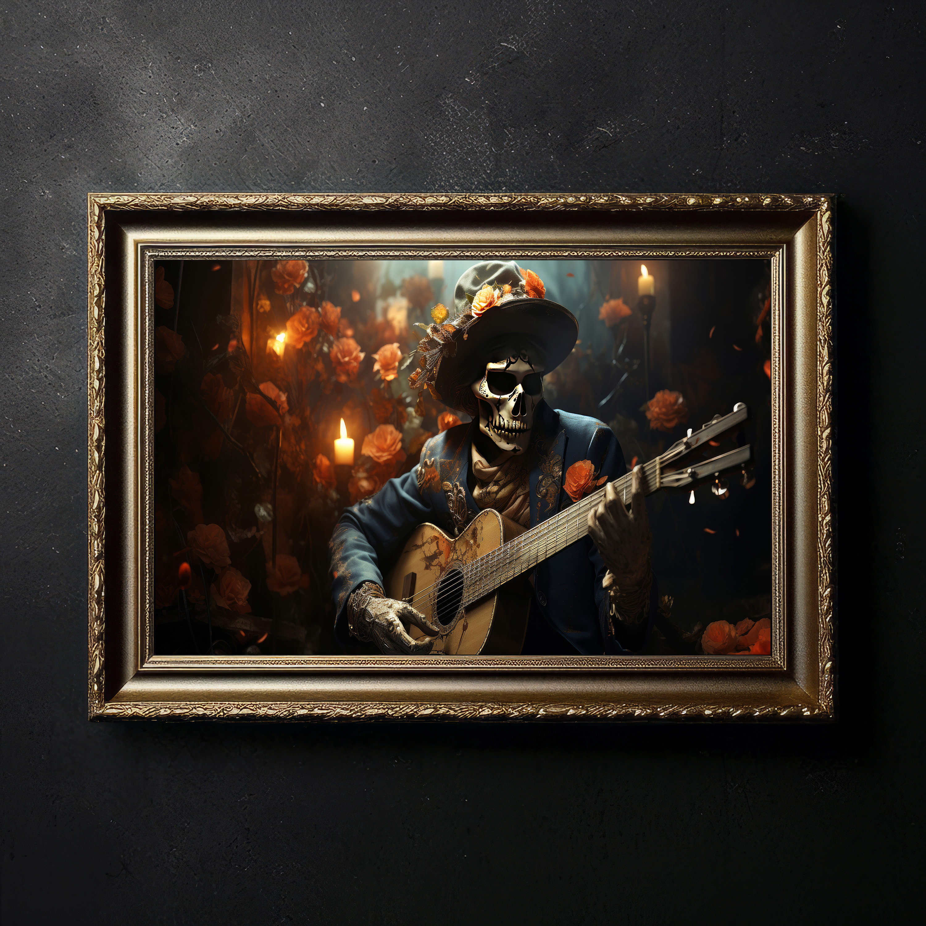 Sugar Skull Guitar Man, Dia De Los Muertos Wall Art, Skeleton Decor ...