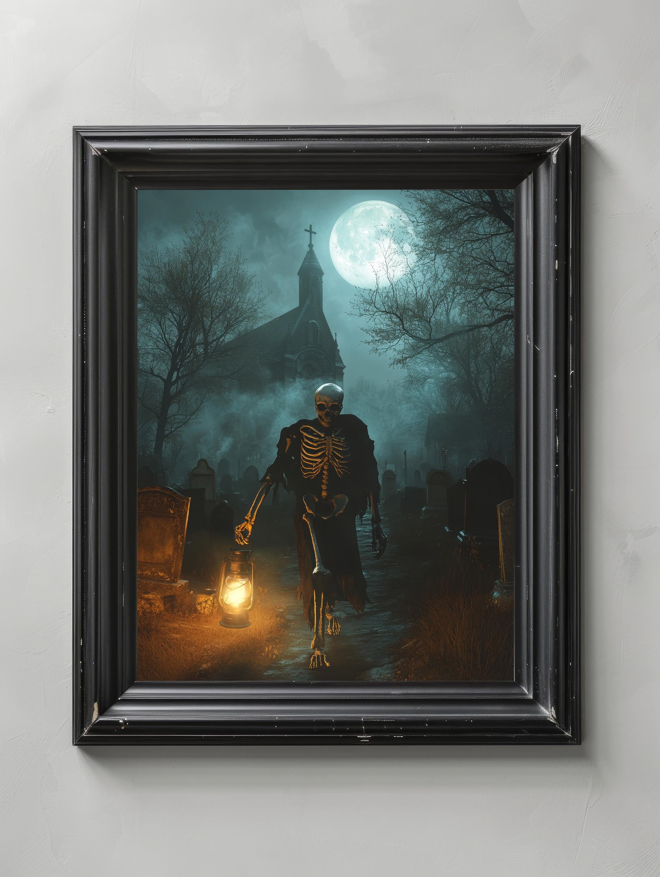 PRINTABLE Moonlight Skeleton Cemetery Art Home Decor Dark Academia ...