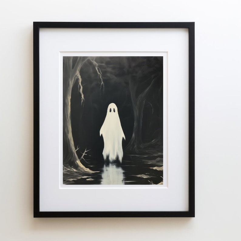 PRINTABLE Ghost in the Swamp, Sheeted Ghost Art Print, Cute Little ...