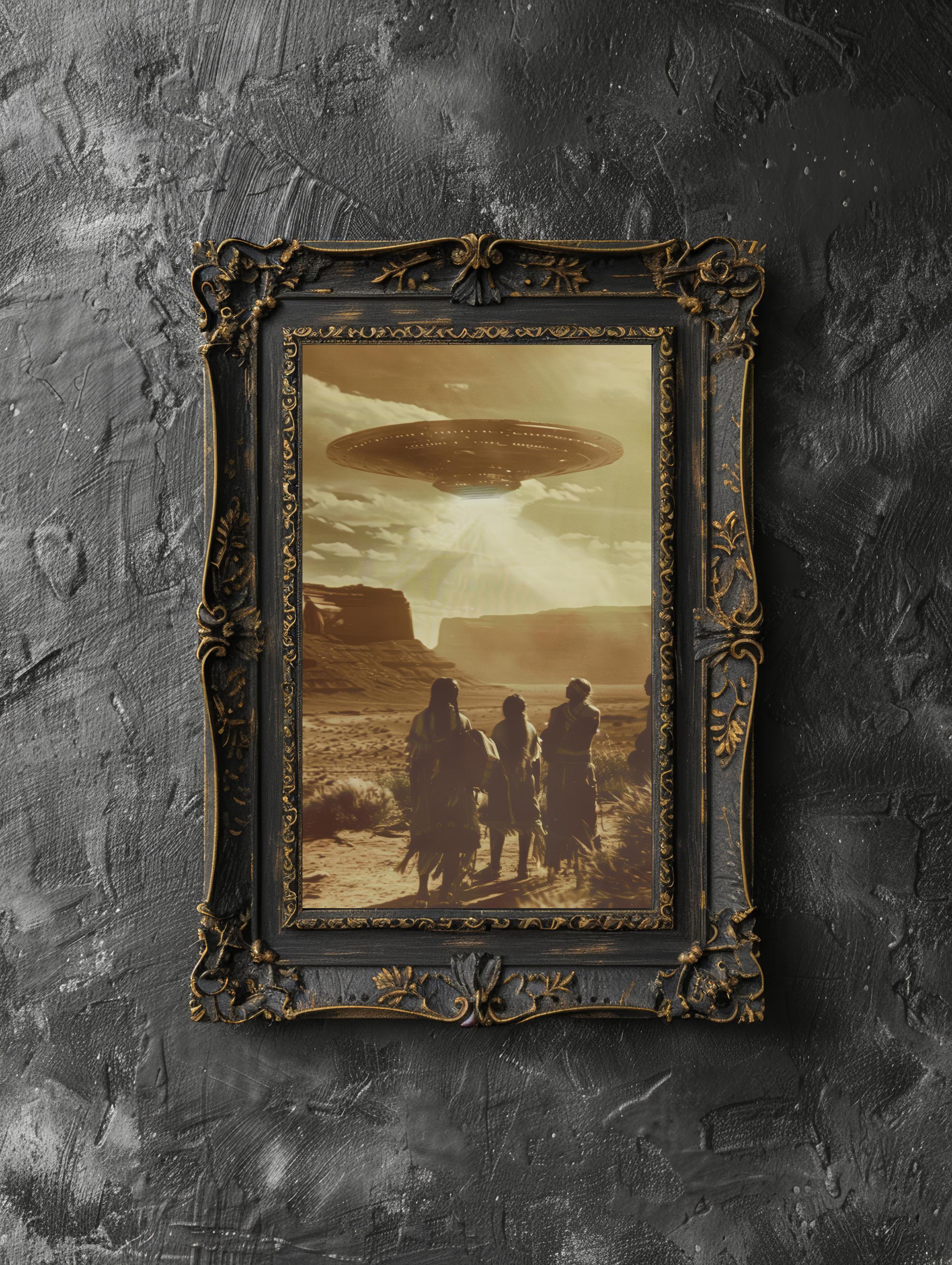 Native American Vintage Alien Close Encounter Wall Art, Wild West ...