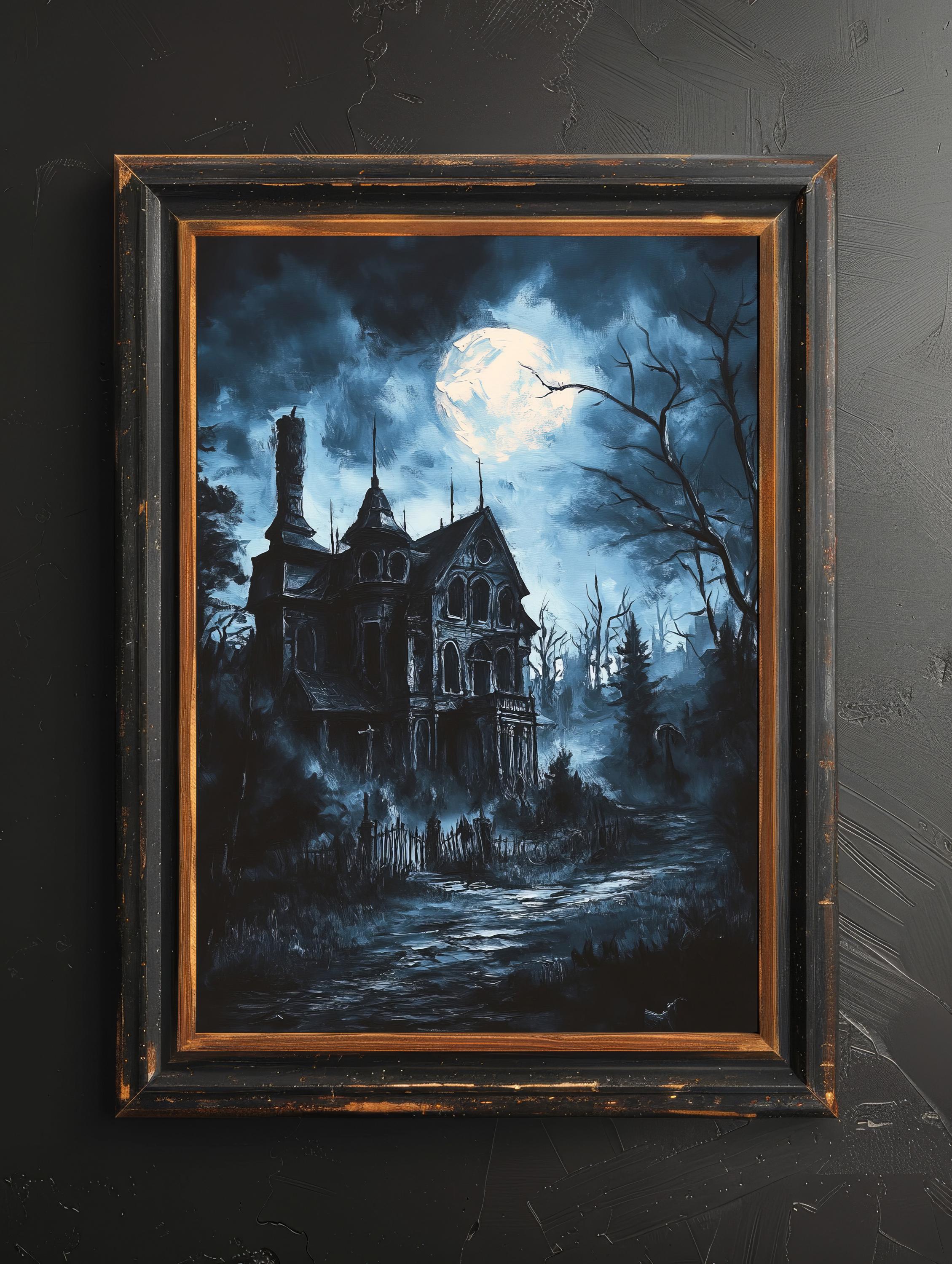 Vintage Halloween Spooky Manor Wall Art Haunted House Print Haunted ...