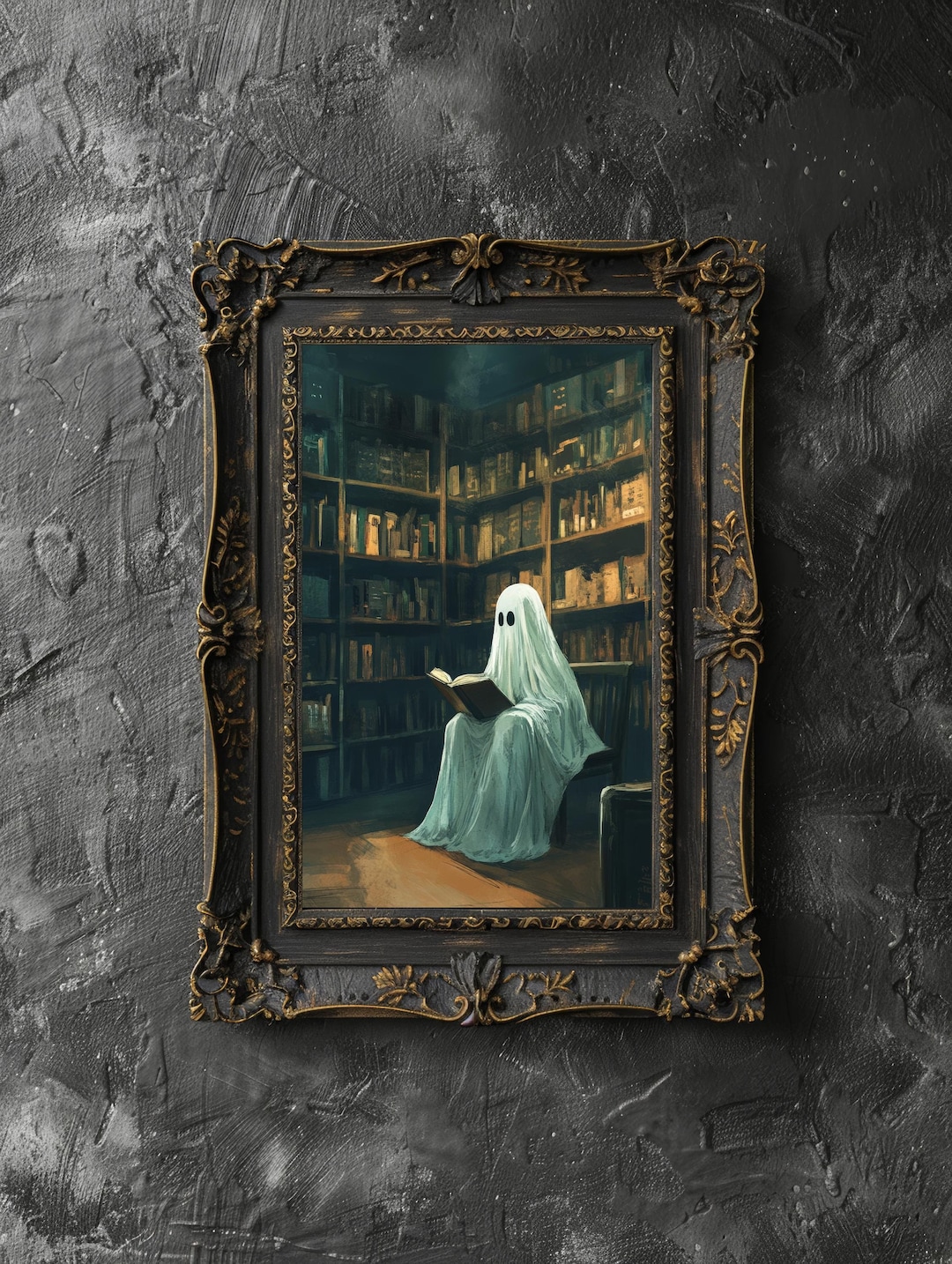 PRINTABLE Painted Ghost Decor Reading Ghost Book Lover Gift Vintage Oil ...