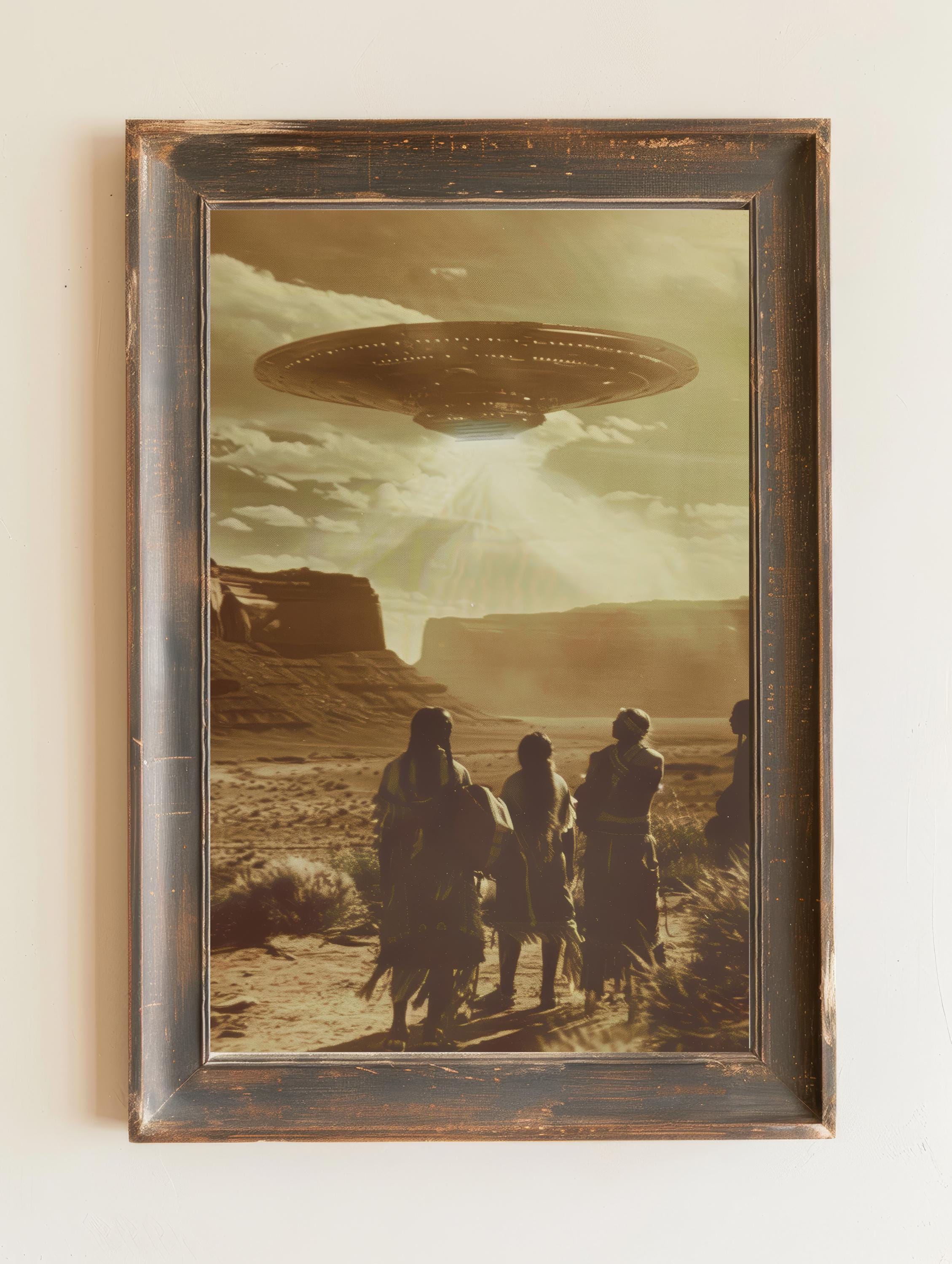 Native American Vintage Alien Close Encounter Wall Art, Wild West ...