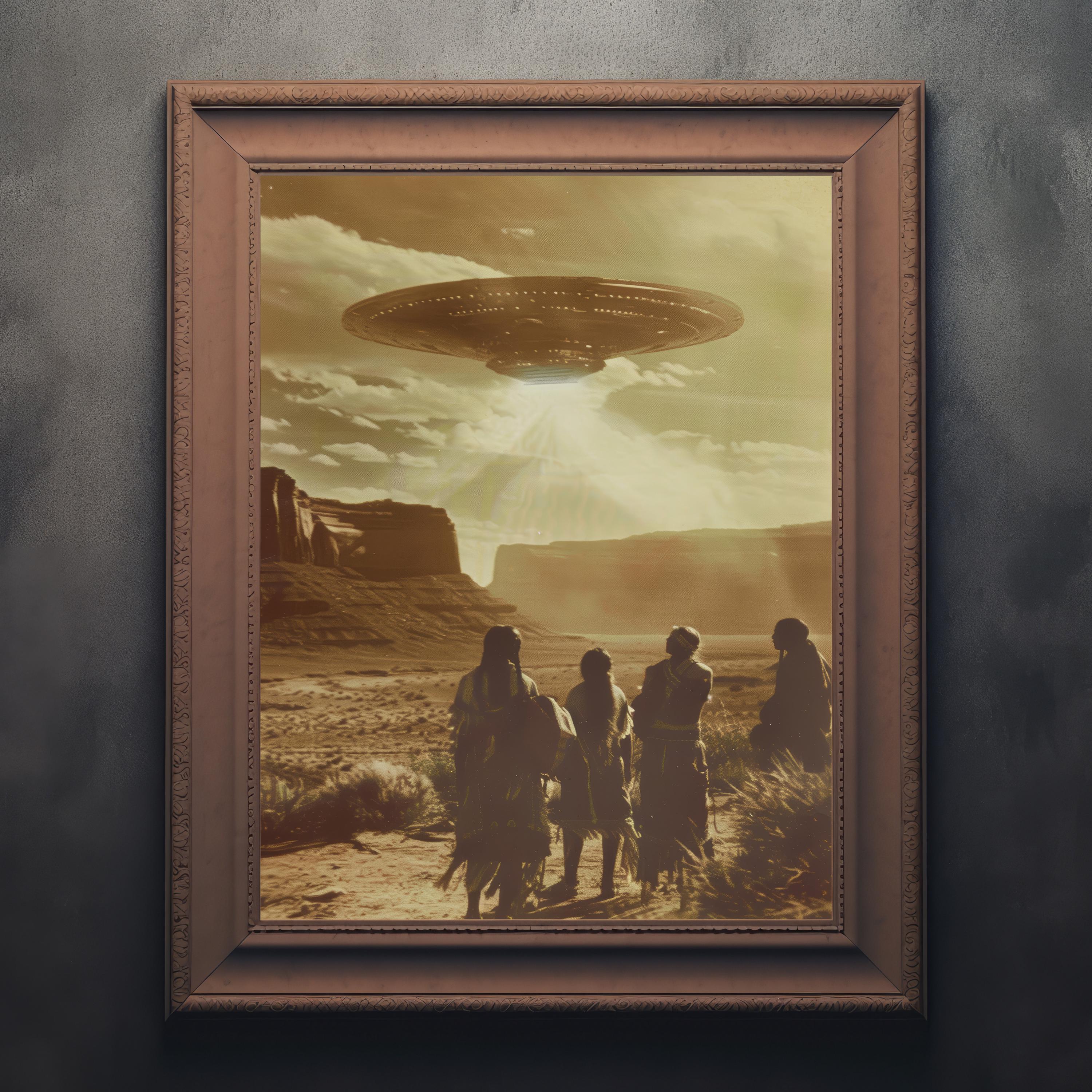 Native American Vintage Alien Close Encounter Wall Art, Wild West ...