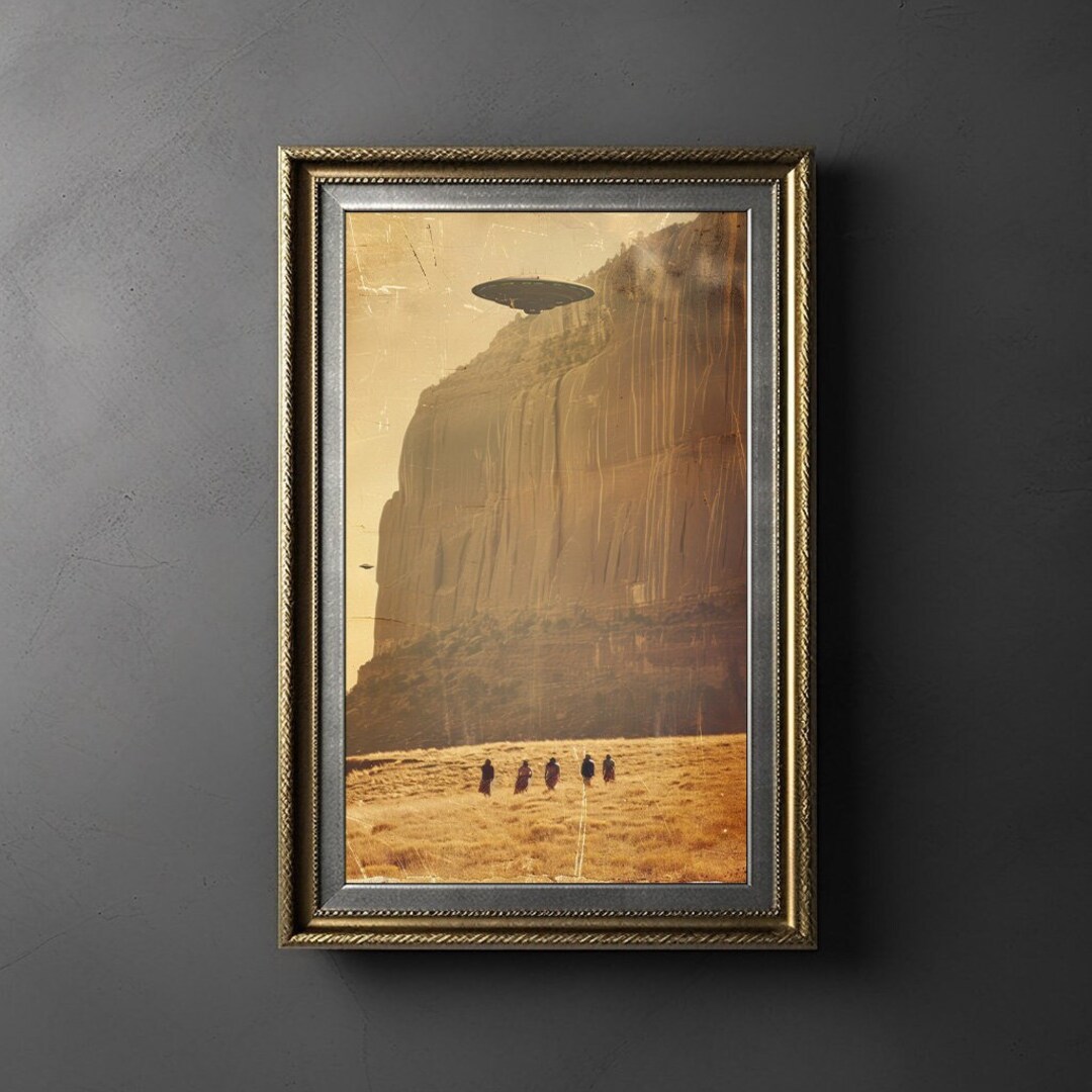 Vintage Native American Alien Encounter Wall Art, Dark Academia Cowboy ...