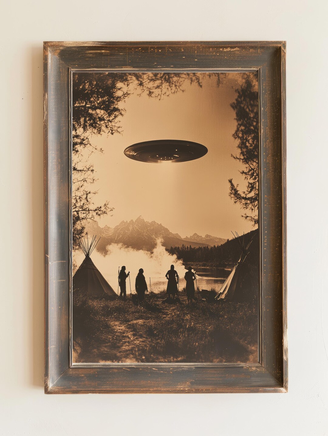 Vintage Native American Alien Close Encounter Wall Art Dark Academia ...