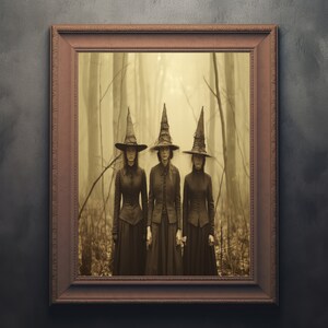 Three Witches in Haunted Forest Vintage Gothic Wall Art Print, Dark ...