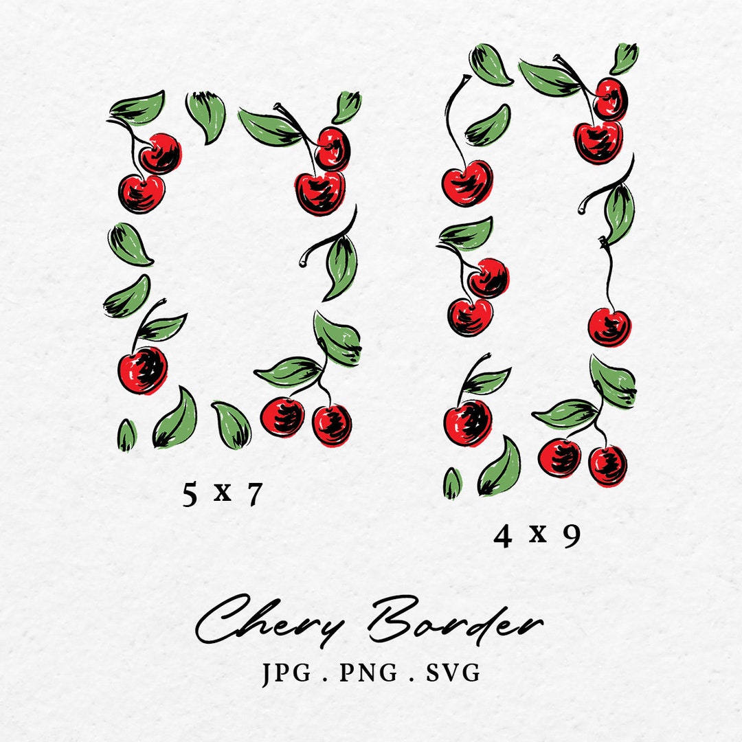 Hand Drawn Cherry Border Frame Illustration Clip Art SVG PNG - Doodle ...