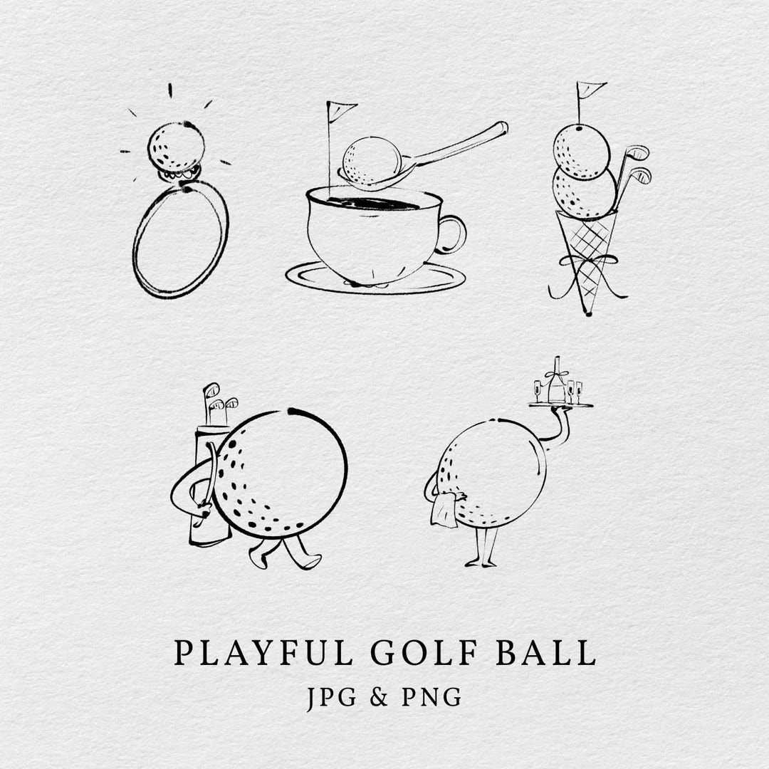 Hand Drawn Playful Golf Ball Sketch Illustration JPG PNG - Whimsical ...